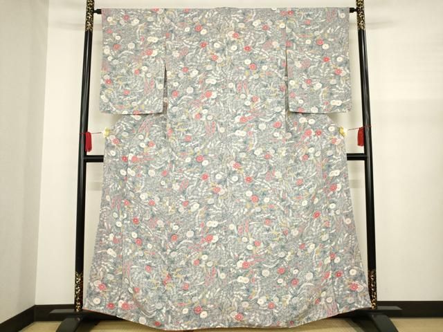 平和屋着物▽上質な小紋 単衣 枝葉文 正絹 逸品 AAAU6443iu