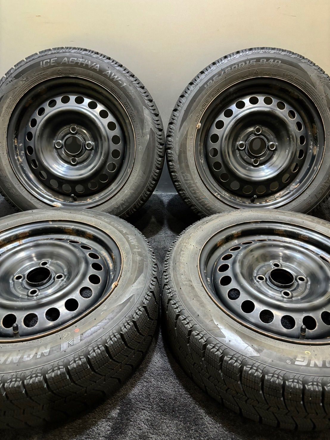 ★185/60R15 NANKANG/ICEACTIVA AW-1 22年製 ホンダ 純正 スチール15インチ 6J +50 100 4H スタッドレス 4本 フィット シャトル (南2 ...