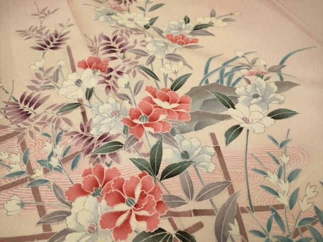 平和屋着物□訪問着 流水枝花文 暈し染め 金銀彩 正絹