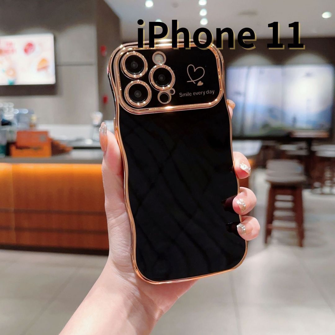 【SHOPS】iPhone11 スマホケース 黒 金 なみなみ ハート 軽量 おしゃれ かわいい E043 - メルカリ