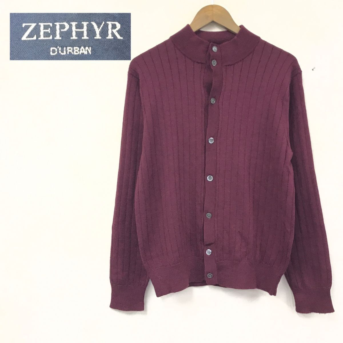 D2266-F-N ZEPHER DURBAN ダーバン カーディガン ニット セーター トップス sizeM ウール100 レッド 古着 ...