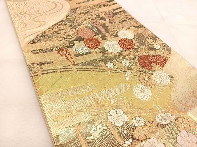 平和屋着物○六通柄袋帯 唐織 七宝雪輪花文 金糸 正絹 逸品