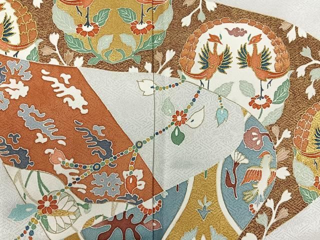 平和屋着物□訪問着 駒刺繍 向かい鳥吉祥花文 金彩 正絹 逸品 平和屋着物□訪問着 駒刺繍 向かい鳥吉祥花文 金彩 正絹 逸品