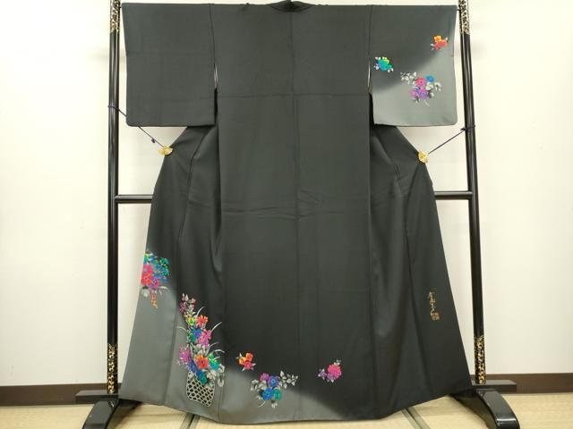 平和屋着物□極上 日展作家 山本唯与志 レリーフ染 小紋 華