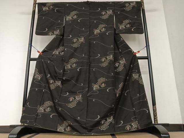 平和屋着物▽上質な紬 単衣 草葉文 正絹 逸品 DAAT9727az