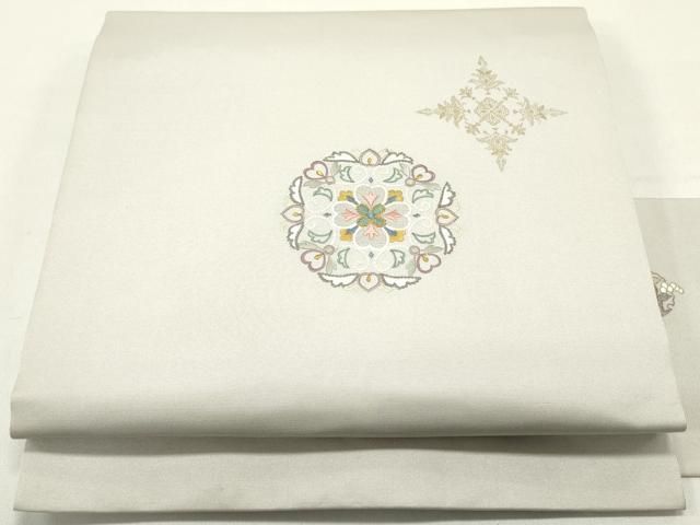 平和屋着物○九寸名古屋帯 総刺繍 正倉院花菱文 絹鼠色 金糸 正絹 逸品