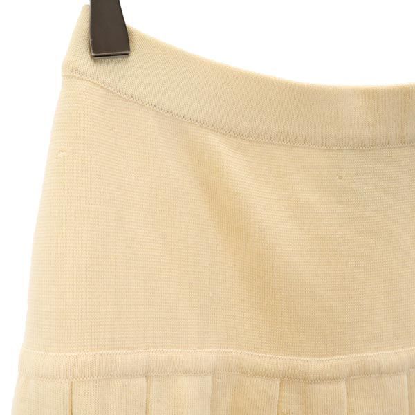 シャネル イタリア製 ミニ丈 ウールニット スカート 40 オフホワイト CHANEL プリーツ切替 レディース シャネル イタリア製 ミニ丈 ウールニット スカート 40 オフホワイト