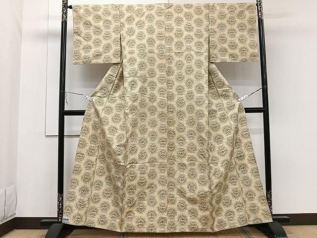 平和屋着物▽上質な紬 単衣 亀甲文様 正絹 逸品 AAAV8455fy