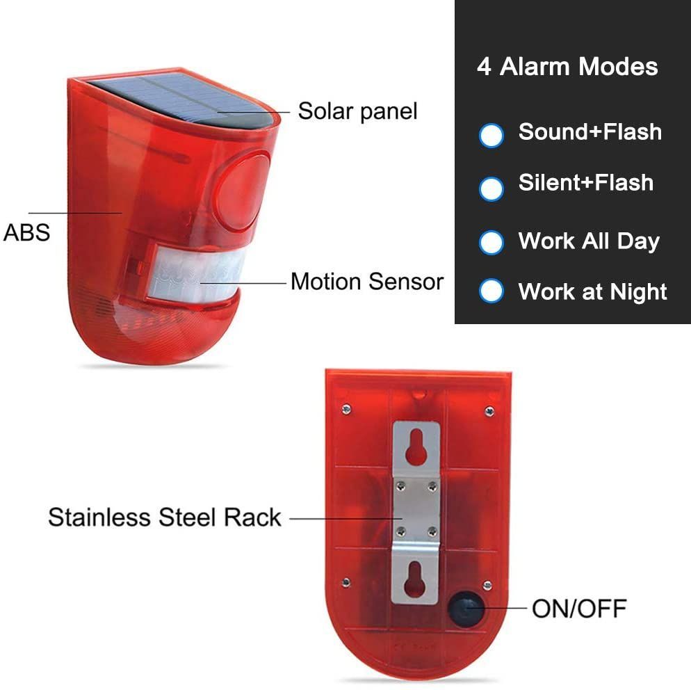 ソーラー 防犯アラーム LED警告灯 警報機 129db ブザー音 警告アラーム 太陽光充電 人感センサー IP65防水 防犯 屋外 防水 盗難防止 - メルカリ