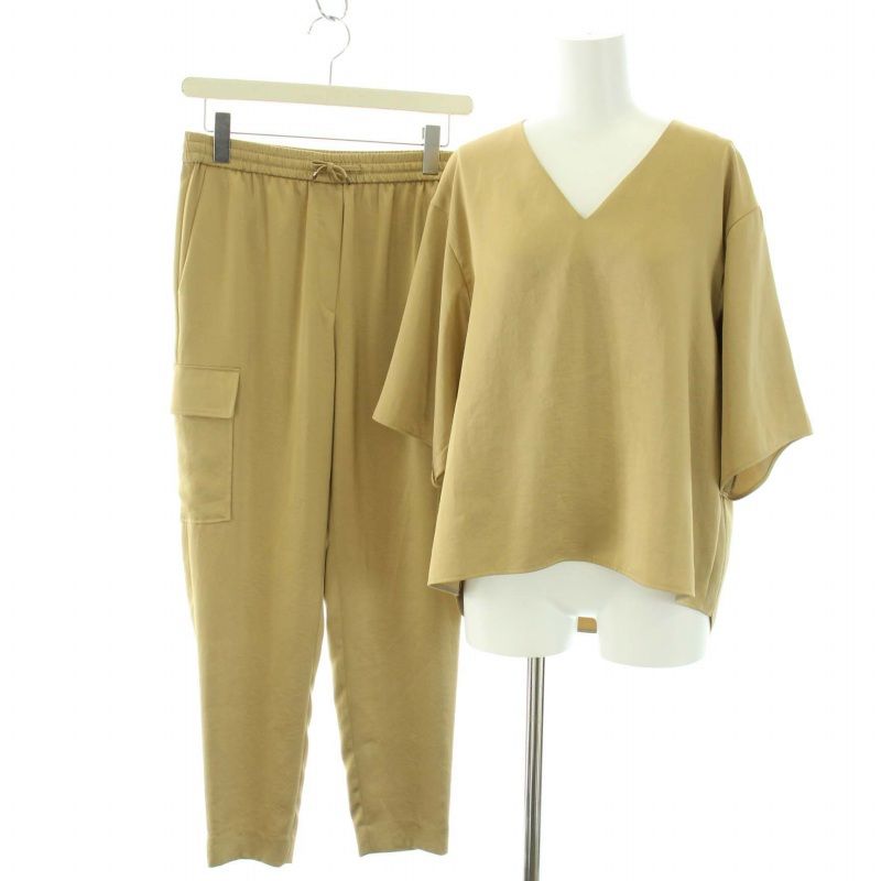 アイシービー iCB 22SS セットアップ 上下 Calm Vネックブラウス 半袖 4 M カーゴパンツ イージーパンツ 2 S とろみ素材 サテン サンドベージュ /YT - メルカリ
