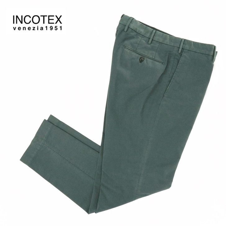 65％オフ 新品 正規品 インコテックス INCOTEX パンツ 48 スモーキーグリーン メンズ Lサイズ チノパン サイドポケット REGULAR FIT コットン ストレッチ ルーマニア ...