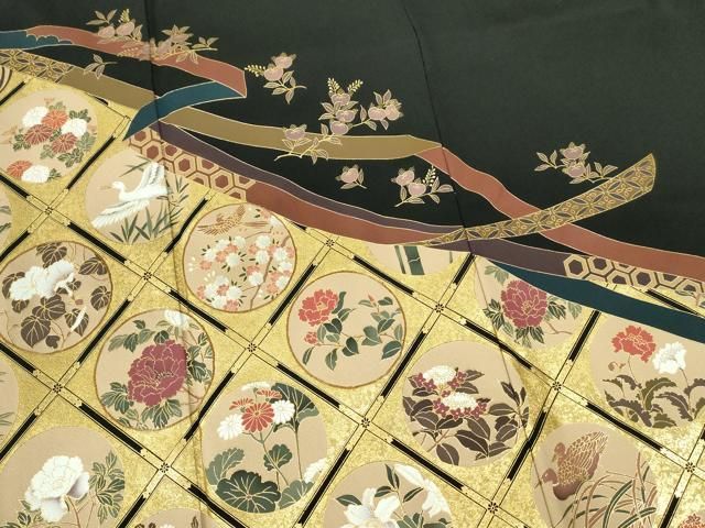 平和屋着物□豪華黒留袖 作家物 駒刺繍 人物風景文 純金箔