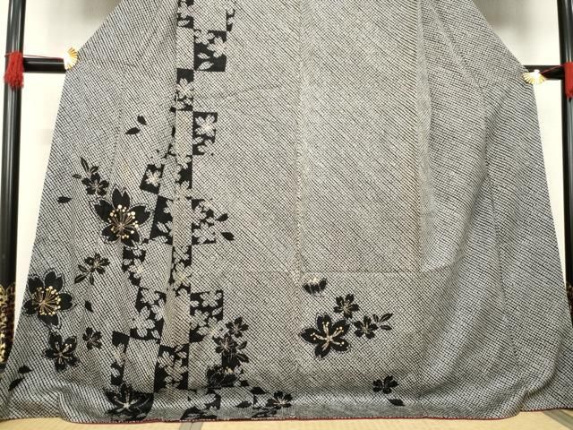 平和屋着物○訪問着 総絞り 舞桜 黒地 金彩 ロング丈 正絹 逸品