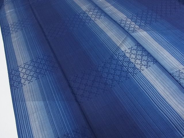 平和屋本店□超希少 日本工芸会正会員 秋山眞和 綾の手紬 手織 本藍染