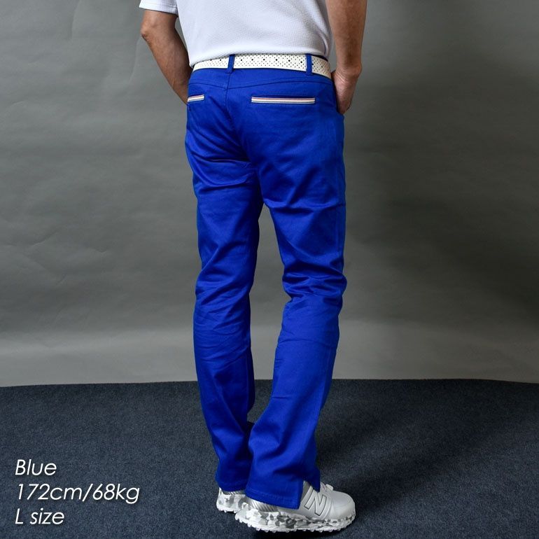 新品【COMONGOLF/コモンゴルフ】スリット入りストレッチローライズゴルフパンツ/ブルー(CG-GI013)ゴルフウェア メンズ パンツ 春 秋 ロングパンツ ズボン ライン ゴルフウエア ...