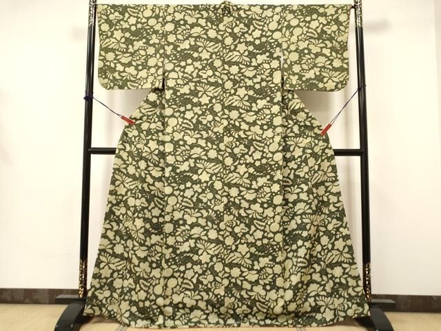 平和屋着物○極上 小紋 草花文 黒地 金彩 正絹 逸品 未使用 AAAW4057np