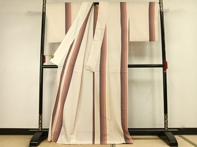 平和屋着物▽本塩沢 単衣 間道 正絹 逸品 AAAZ9641fy