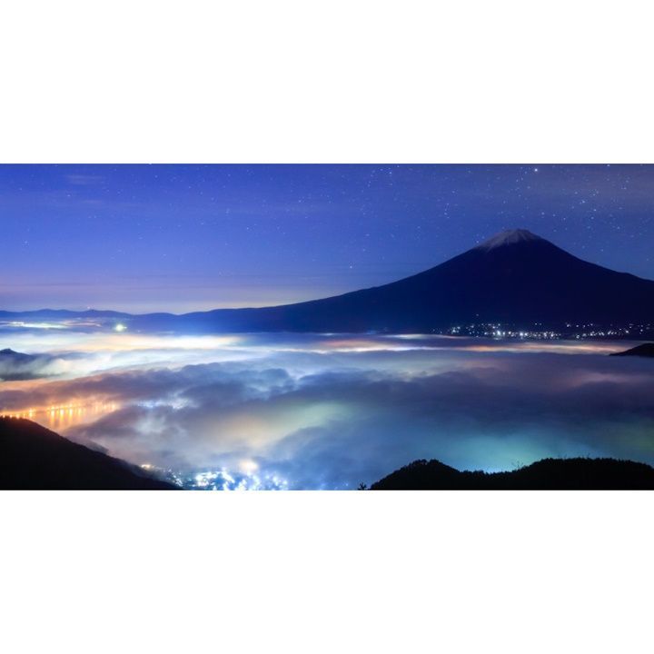 絵画風 壁紙ポスター (はがせるシール式) -地球の撮り方- 輝く雲海、新道峠からの富士山 星空 夜景 パノラマ キャラクロ C-ZJP-038S1 (1152mm×576mm) ＜日本製 ...