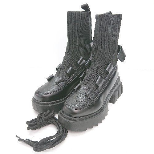 SVEC シュベック 厚底 ソックス風 カジュアル ショート丈 ダッドスニーカー サイズ23.5 ブラック レディース E 【1309040091054】 - メルカリ