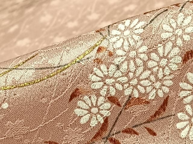 平和屋着物▽上質な小紋 単衣 型染め 枝葉文 鬼しぼ縮緬