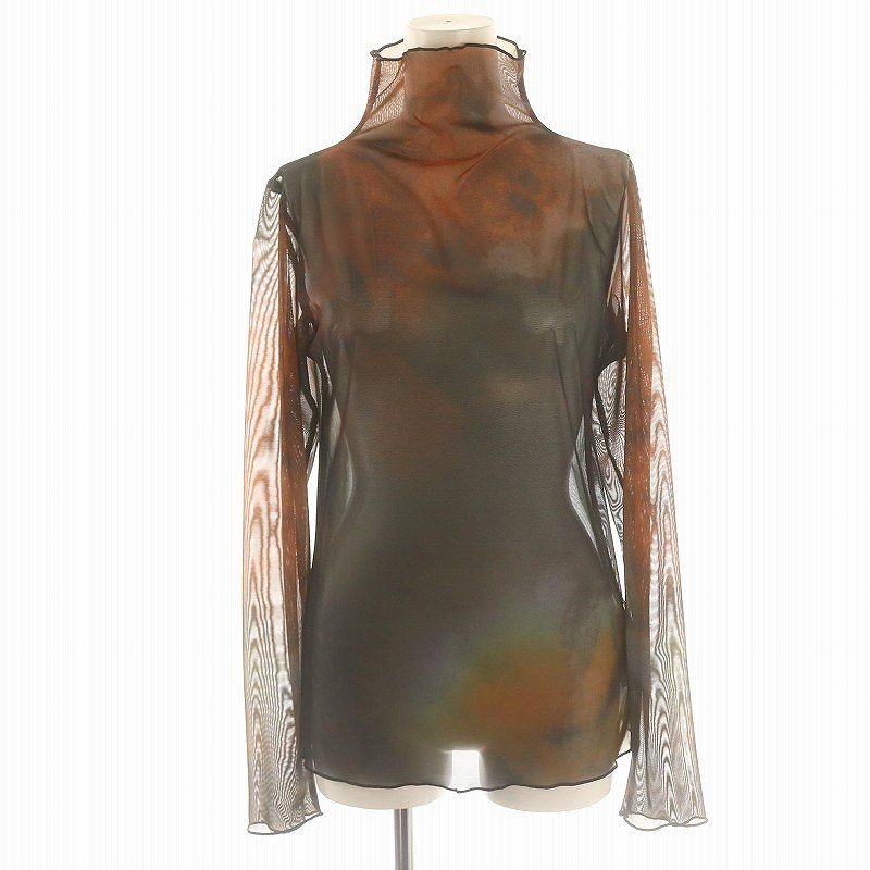 アメリヴィンテージ Ameri VINTAGE MIRANDA TAIDAI SHEER TURTLE TOP シアートップス カットソー 長袖 ハイネック ストレッチ F 茶色 マルチカラー ...