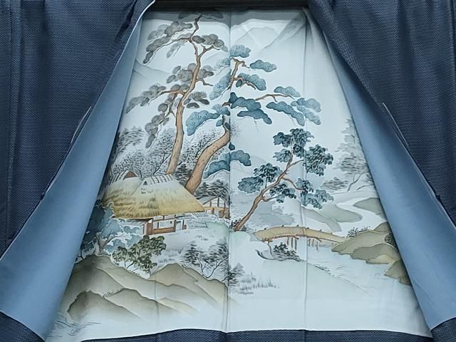 平和屋着物○男性 お召 アンサンブル 100亀甲 キングサイズ 正絹 逸品