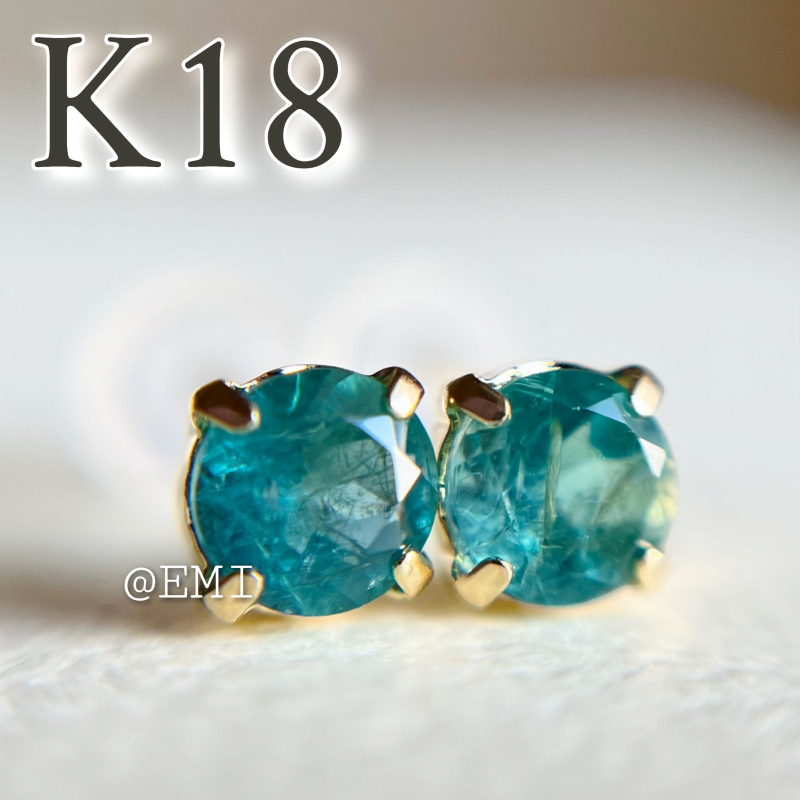 K18 天然石グランディディエライト ラウンド ピアス 18金 希少 レア ROUND 4 - Emi Accessories - メルカリ