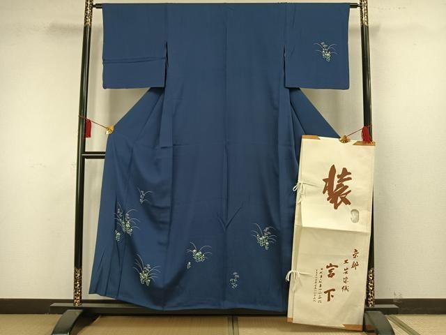 平和屋着物＊夏物 色無地 絽 草花紋紗 留紺色 正絹 逸品 AAAZ2021st
