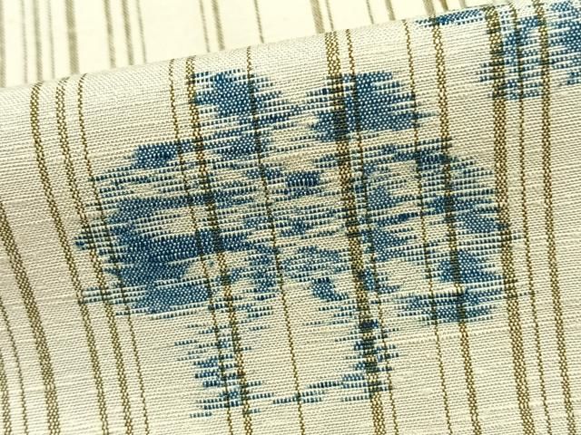 平和屋着物▽上質な紬 単衣 エ霞麻の葉文様 正絹 逸品 未