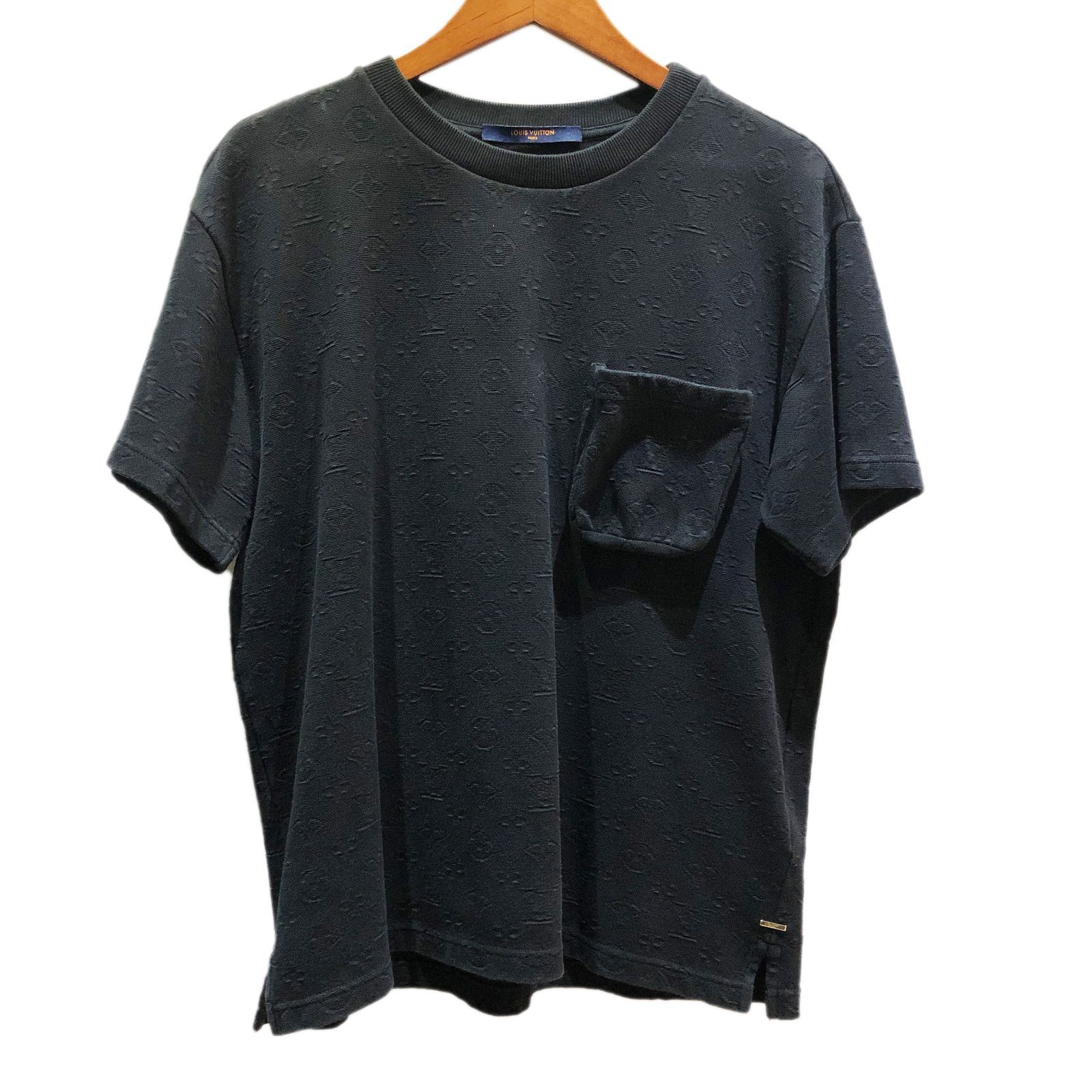 LOUIS VUITTON ルイヴィトン 21AW シグネチャー 3Dポケットモノグラム クルーネック Tシャツ ブラック ...