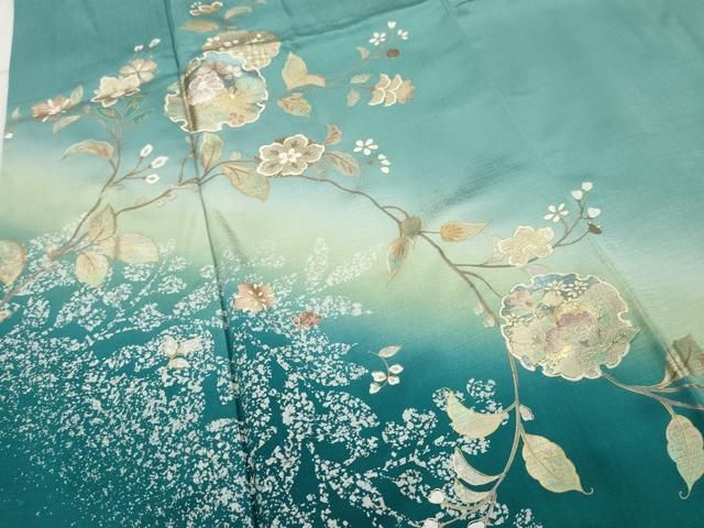 平和屋着物□訪問着 駒刺繍 御所車枝垂れ花文 暈し染め 金彩
