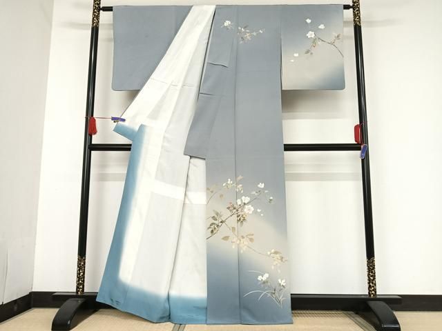 平和屋着物●京加賀友禅　百貫石峰　訪問着　草花文　暈し染め　正絹　逸品　AAAU0135np 平和屋着物○京加賀友禅 百貫石峰 訪問着 草花文 暈し染め 正絹 逸品