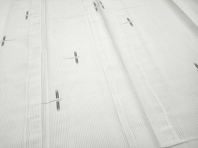 平和屋着物□極上 夏物 小紋 絽芭蕉 縦絽 トンボ 素色 証紙付き