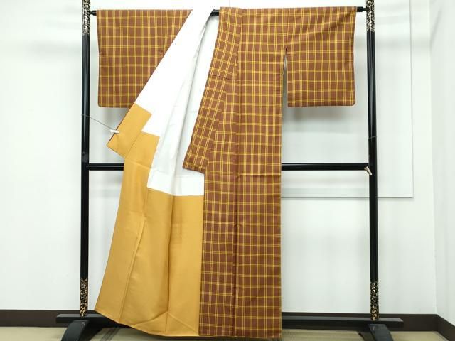 平和屋本店■極上　本場黄八丈　紬　市松綾織　格子柄　逸品　CZAA3140s5 平和屋本店□極上 本場黄八丈 紬 市松綾織 格子柄 逸品 CZAA3140s5