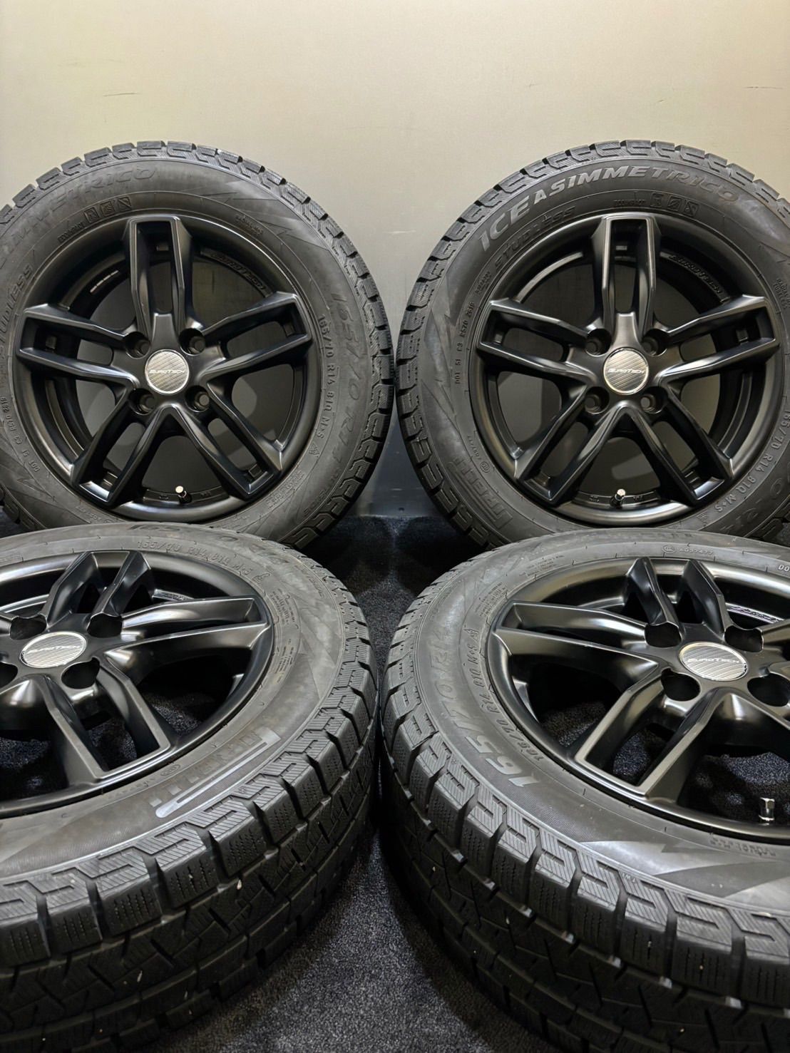 ★165/70R14 PIRELLI/ICE ASIMMETRICO 19年製 EUROTECK 14インチ 5.5J +38 100 4H ...