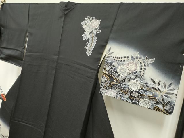 平和屋着物○訪問着 辻が花 暈し染め 黒地 金彩 正絹 逸品 DAAR0209yyy