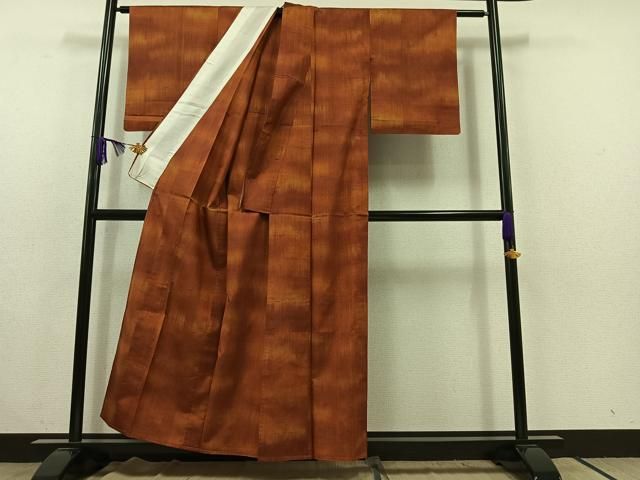 平和屋着物▽上質な紬 単衣 霞文 正絹 逸品 AABC1239jh