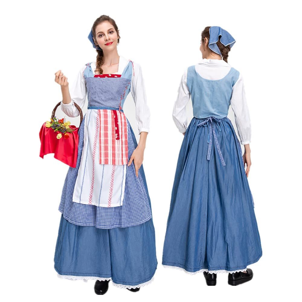 【迅速発送】SCLYX 美女と野獣 ベル町娘 コスチューム レディース ベル町娘 衣装 美女と野獣 ベルドレス ロング 水色 スッキリ感 美女と野獣実写映画コスプレ ベルコスプレ ワンピース ...