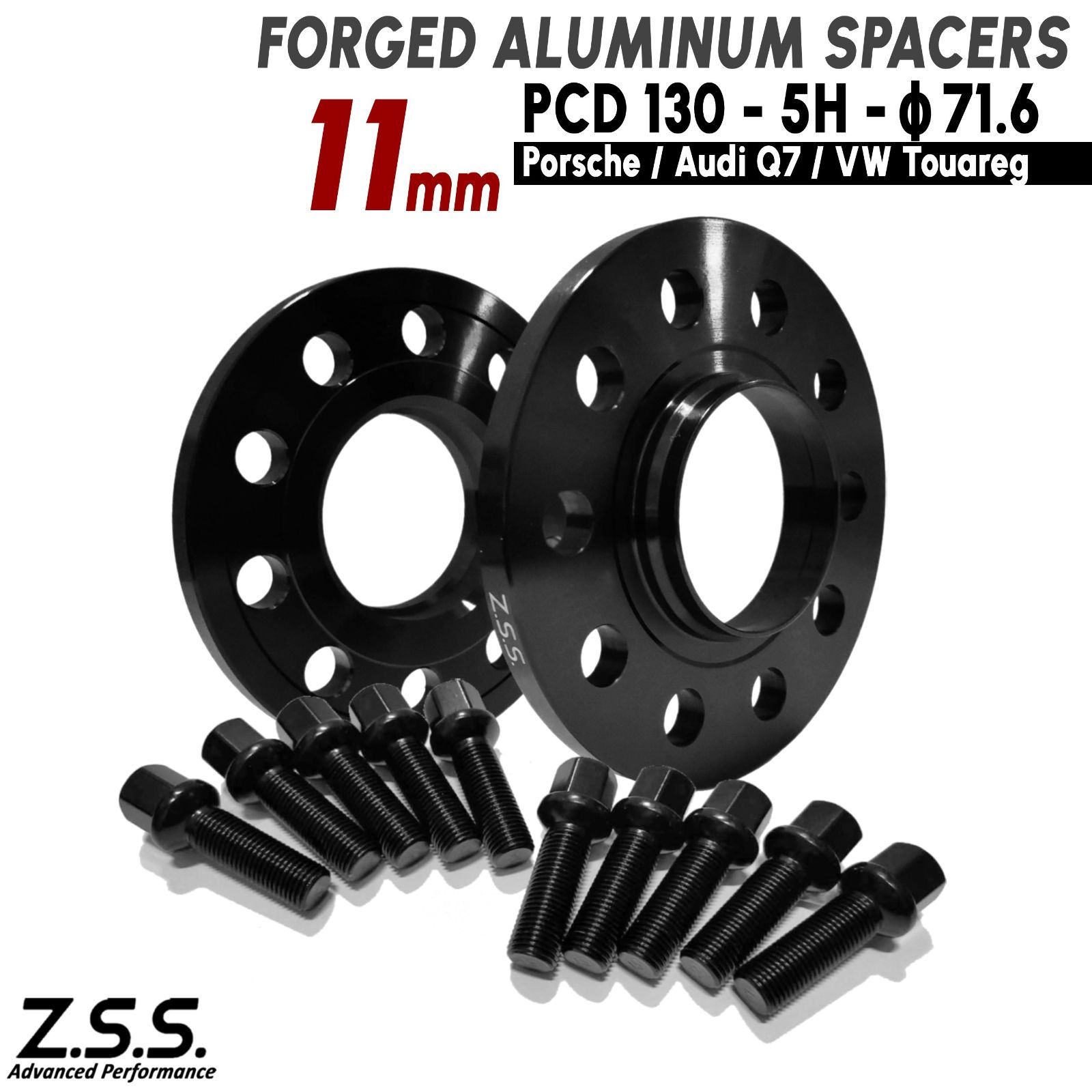 Z.S.S. AP Porsche ポルシェ 厚み11mm PCD130 5穴 5x130 ハブ径 71.6φ R14球面 ボルト付き ワイドトレッドスペーサー ワイトレ ZSS 10mm ...