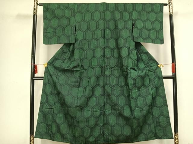 平和屋着物▽上質な紬 単衣 亀甲文様 正絹 逸品 未使用 AAAW1746fy