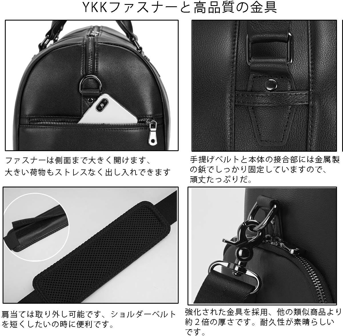 雅革 ボストンバッグ 本革 牛革 2WAY 機内持ち込み 底鋲付き 靴収納 防水