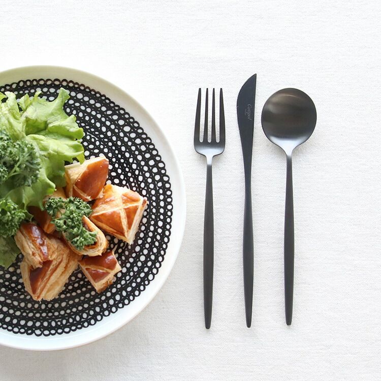 新品 クチポール ムーンマット ブラック デザート3点（デザートナイフ・デザートフォーク・デザートスプーン） Cutipol MOON ...