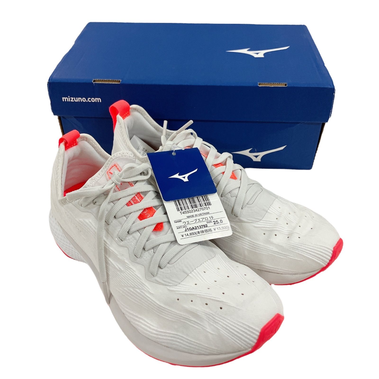 WJ9【未使用】MIZUNO ミズノ WAVE AERO 19 ウエーブエアロ19 ランニングシューズ ホワイト J1GA213702 25. ...