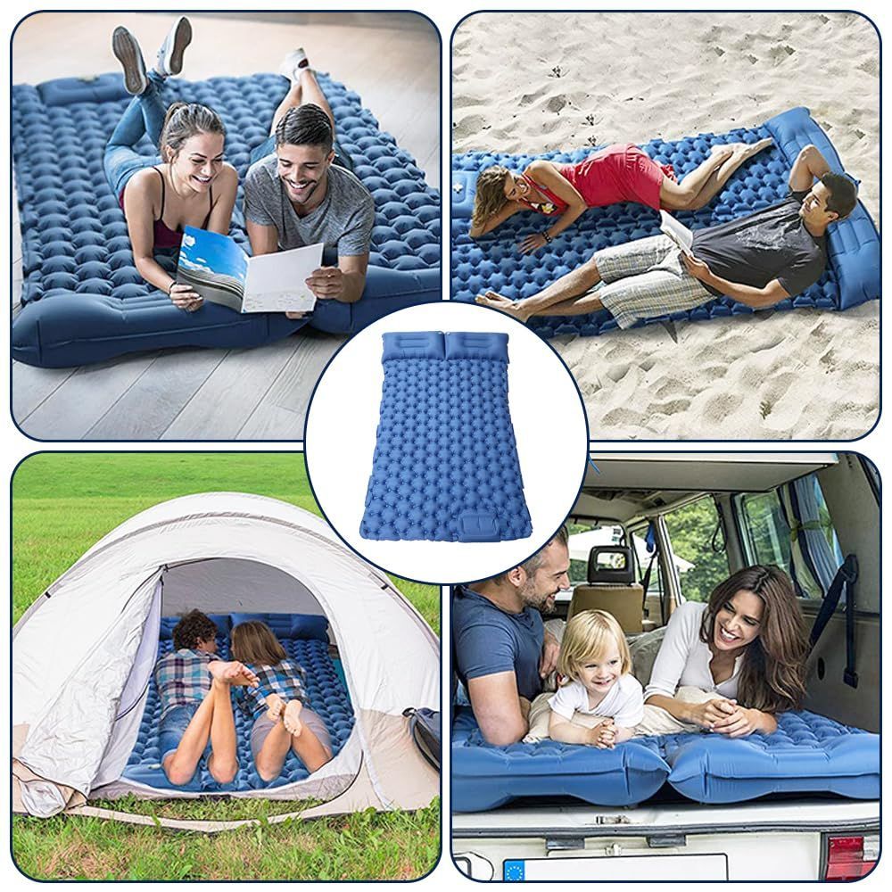 二人用_ネイビー BTtime キャンプ マット 足踏み空気入り エアーマット 二人用パッド インフレター エアーマットレス ポンプバッグ付き 旅行用マット 枕付き 収納袋付き 簡単収納 持ち運び便利 軽量 防水防潮 ハイキング/パクニック/花見/車中泊/テント/防災用 (ネイビー) BTtime キャンプ マット 足踏み空気入り エアーマット 二人用パッド