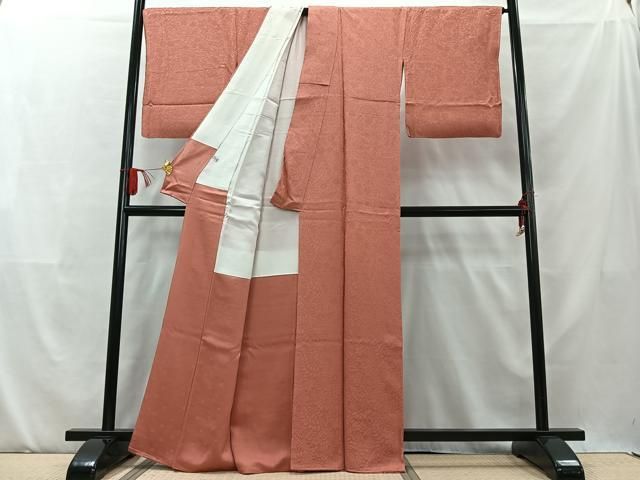 平和屋着物□上質な色無地 草花地紋 赤紅色 正絹 逸品 AAAZ3526mf