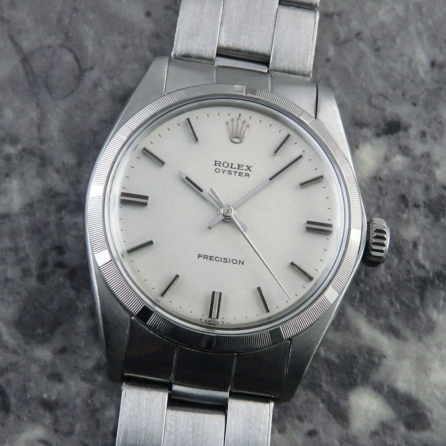 ロレックス オイスター プレシジョン 6427 希少 シルバー Powder Dial エンジンターンドベゼル Cal.1225 1966年 ...