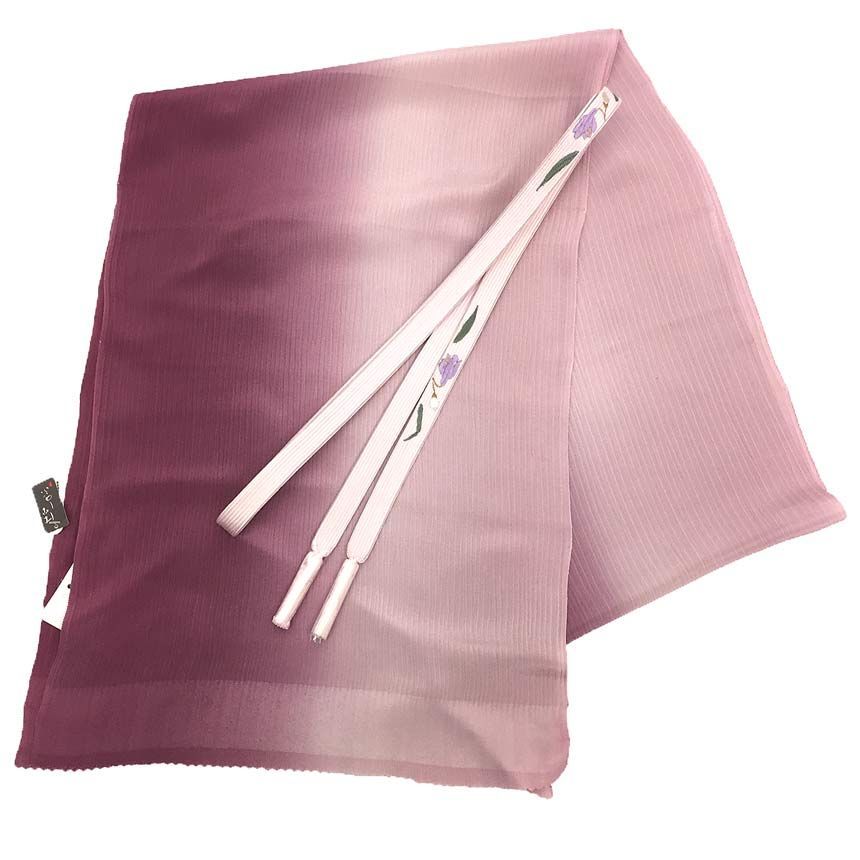 京やQ687 正絹 和装小物2点セット 帯揚げ帯締めセット パープル ピンク ちりめん 地紋入り 花文様 刺繍 フォーマル〜カジュアルまでOK ...