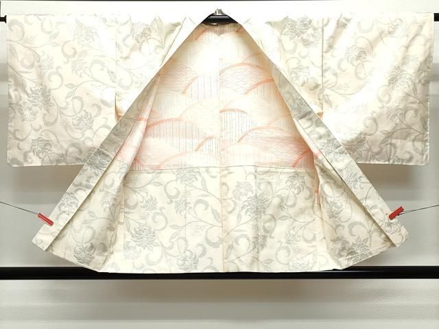 平和屋着物○本場大島紬 白大島 アンサンブル 更紗花唐草文 正絹 逸品