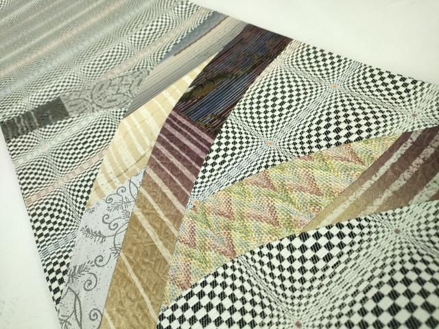 平和屋本店□極上 太鼓柄袋帯 切嵌 裂取 組織 幾何学 金糸 逸品 未使用