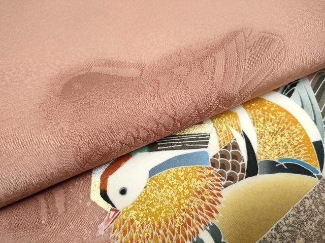 平和屋着物○人間国宝・羽田登喜男 九寸名古屋帯 鴛鴦文 金銀彩 正絹